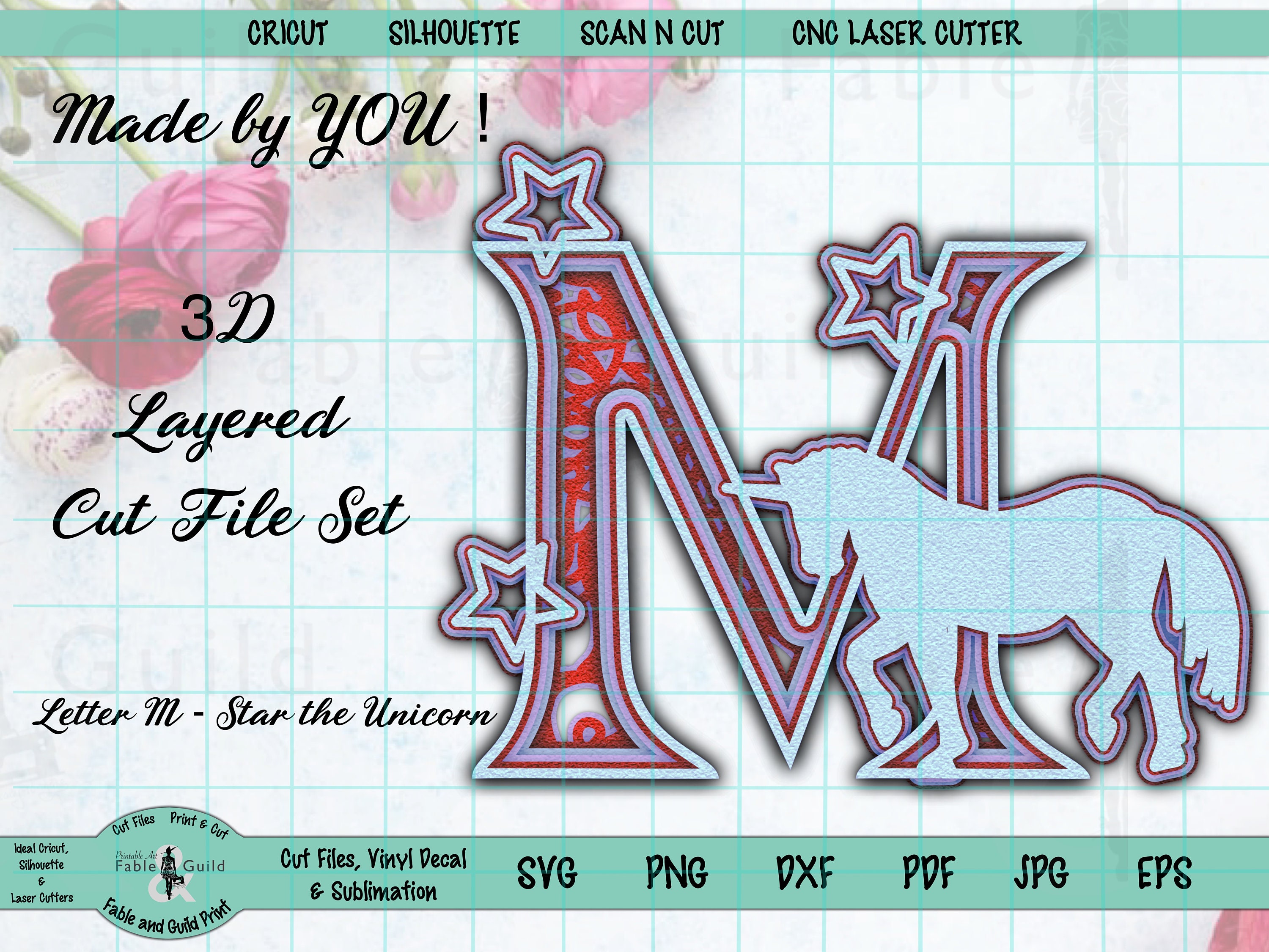 Layered Unicorn Letter R SVG 3D Mandala Letter R SVG Layered Alphabet ...