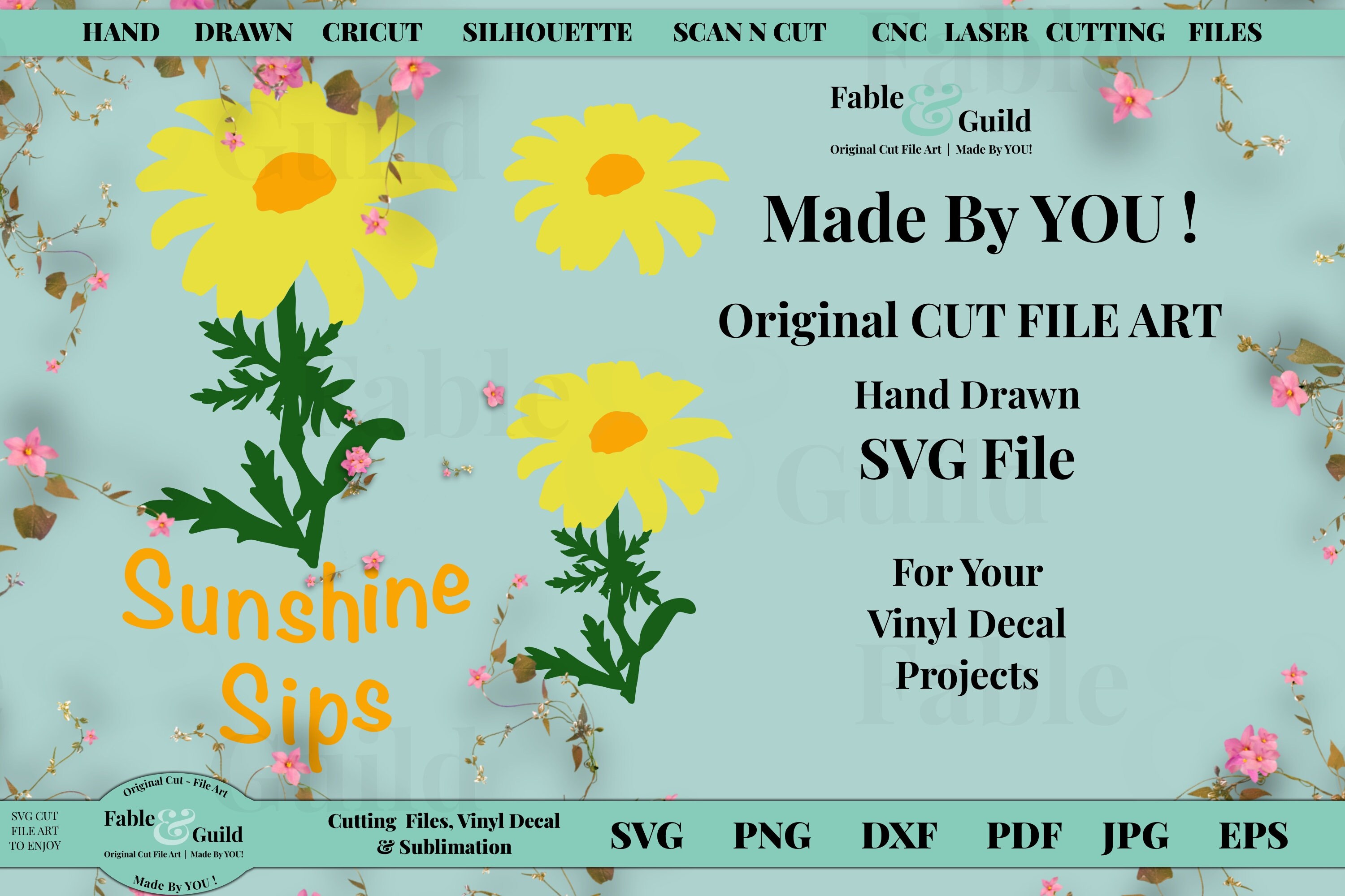 Sunshine Sips SVG Daisy Flower SVG Cricut Svg File Botanic - Etsy