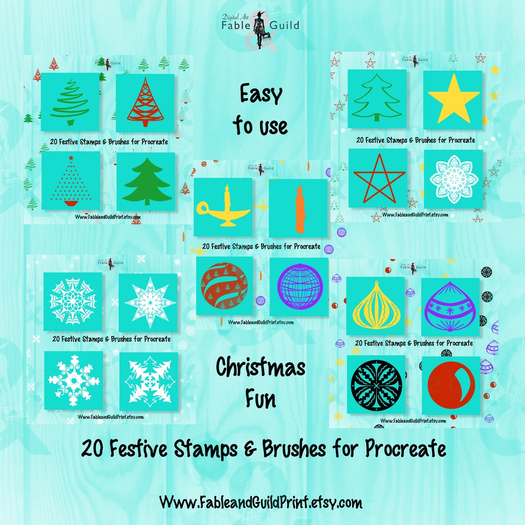 Procreate Christmas Brushes Set, 20 Digital Ink Brush Stamp Bundle for ...
