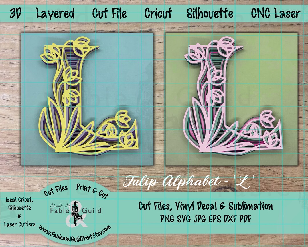Botanical SVG Floral Monogram, 3D Alphabet Letter L, Tulip SVG Cut File ...