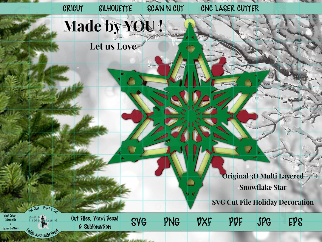 Merry Christmas Star Snowflake Decoration SVG Cut File for - Etsy