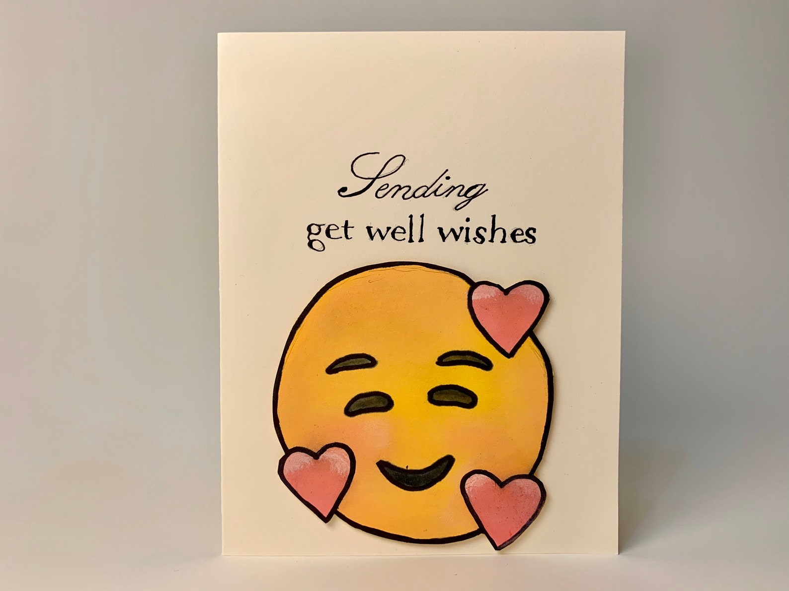 Sending Get Well Wishes Card with Smiling Emoji Hearts | Etsy