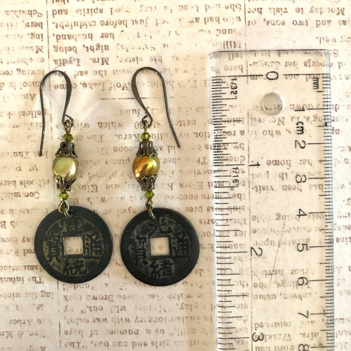 OLIVINE Splendor - Cultured PEARLS - China Coin Dangles - Elegant Boho ...