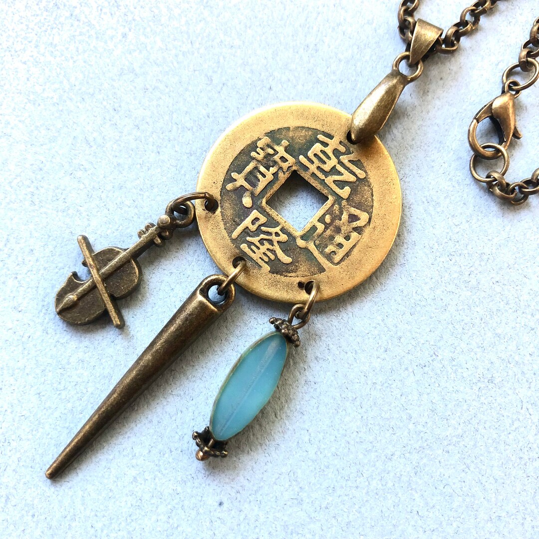 Musical STEARMPUNK Spike & Coin Pendant Violin Coin Pendant Musician ...