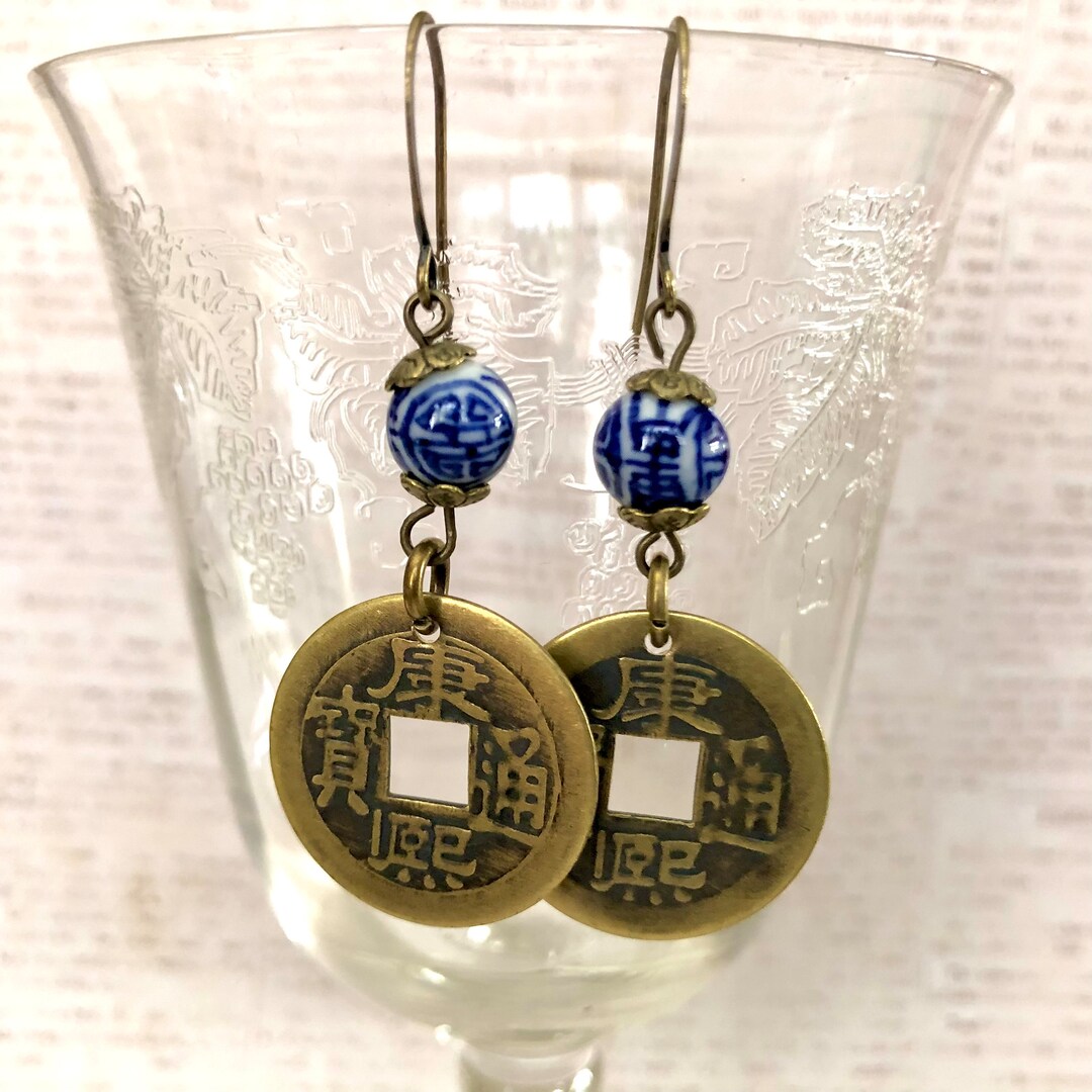 LONGEVITY in Blue & White - "shou" Character - Asian Vibes - China Coin ...