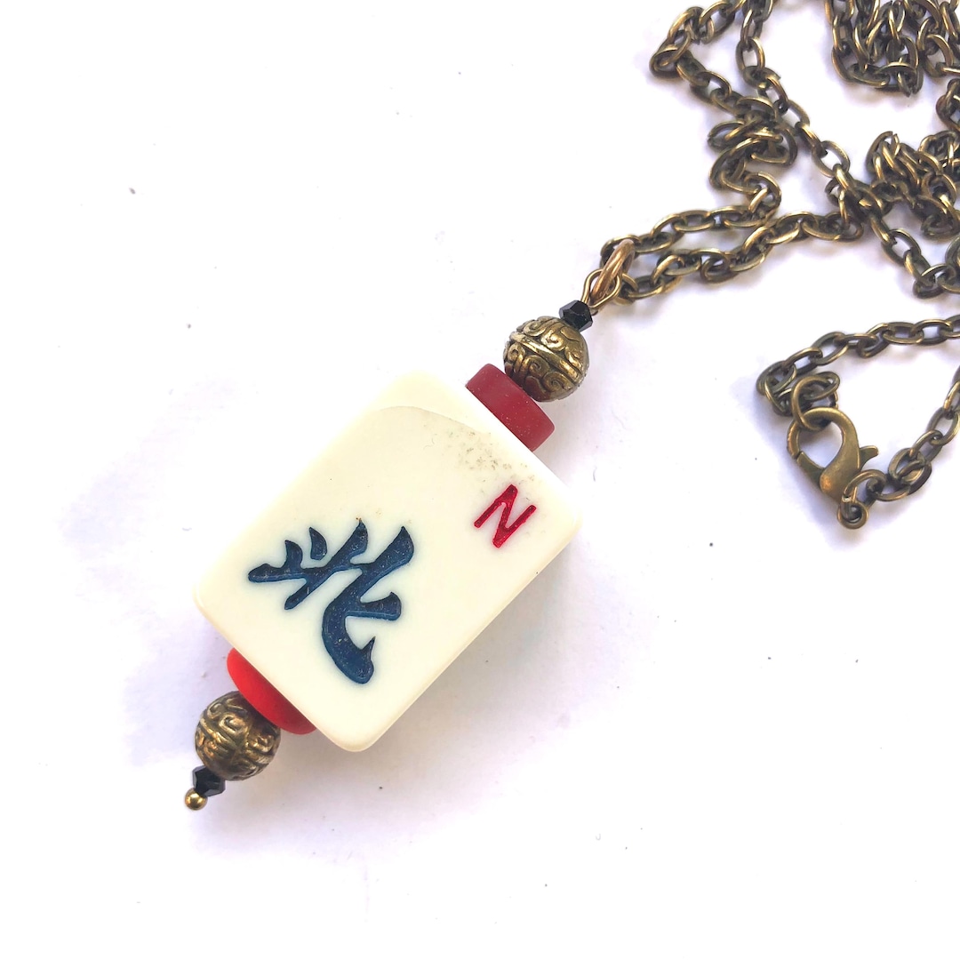 MAHJONG Tile Necklace - Character "north" - Mahjong Gift - Asian Boho ...