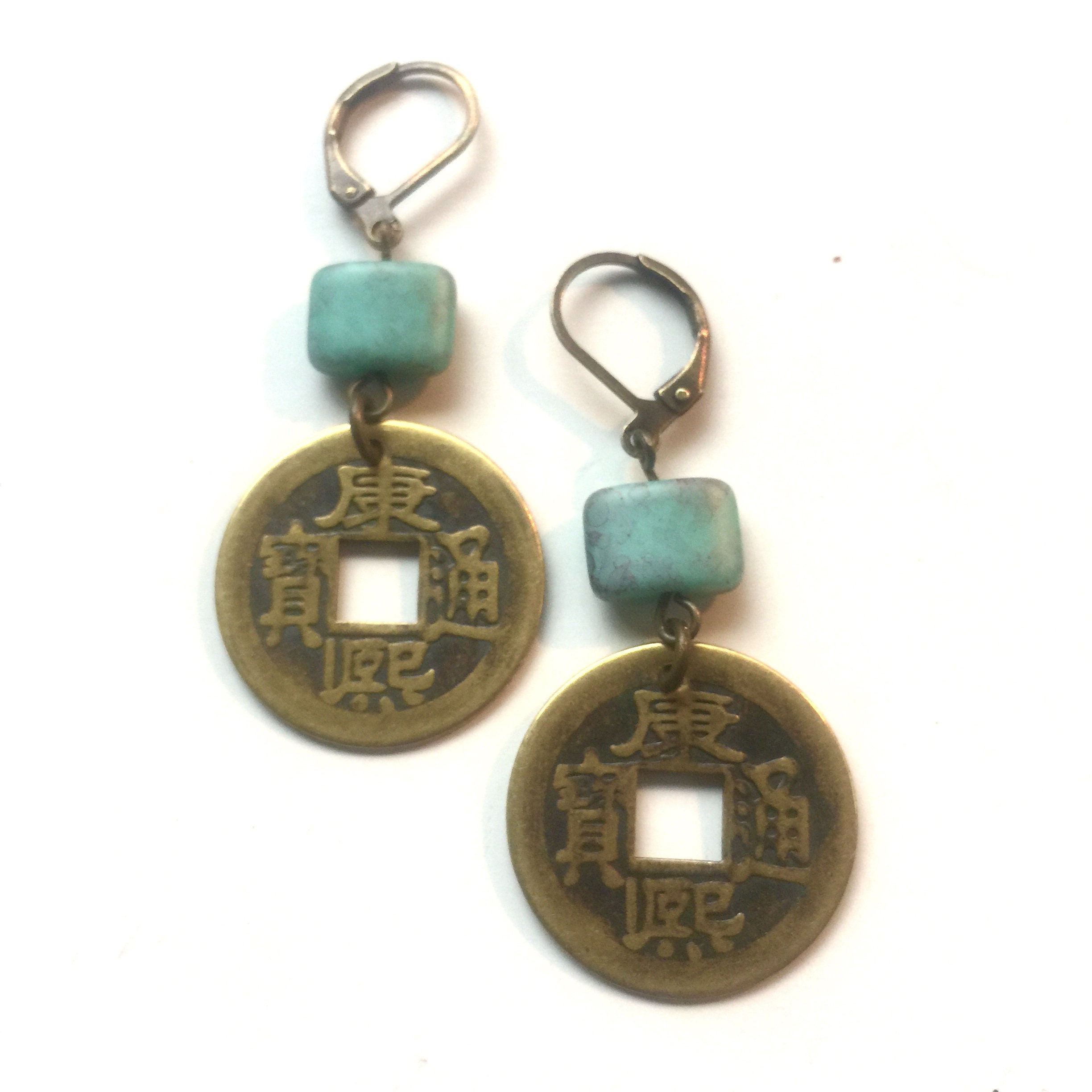 Coin Earrings - Chinese - Good Fortune - Reproduction Coins - Brass ...
