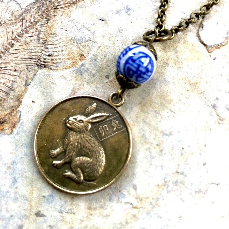 Year of the RABBIT 2023 Chinese Zodiac Necklace Longevity shou Bead ...