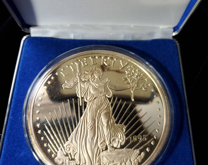 1995 8 Ounce 999 Silver Walking Liberty, 24kt Gold Plated. Includes Box ...