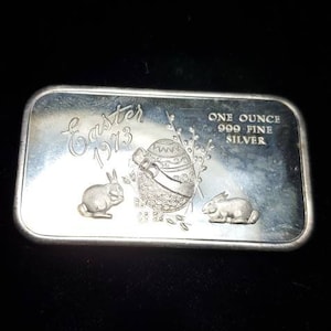 1973 Easter 1 Ounce .999 Silver Art Bar Lot134. Silver Vintage Art Bar ...