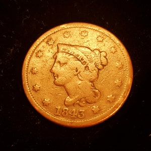 1843 Braided Hair Large Cent - Petite Head / Large Letters Variety VG/F Lot #582 Regular 49 - Etsy