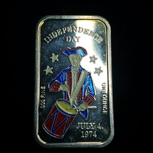 Independence Day July 4th, 1974 999 Silver Art Bar Enameled Rare ...