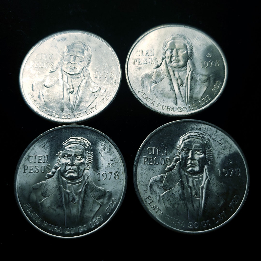 1978 Mexico Cien Pesos .720 Silver BU coin 100 Pesos 4 Coins Straight ...