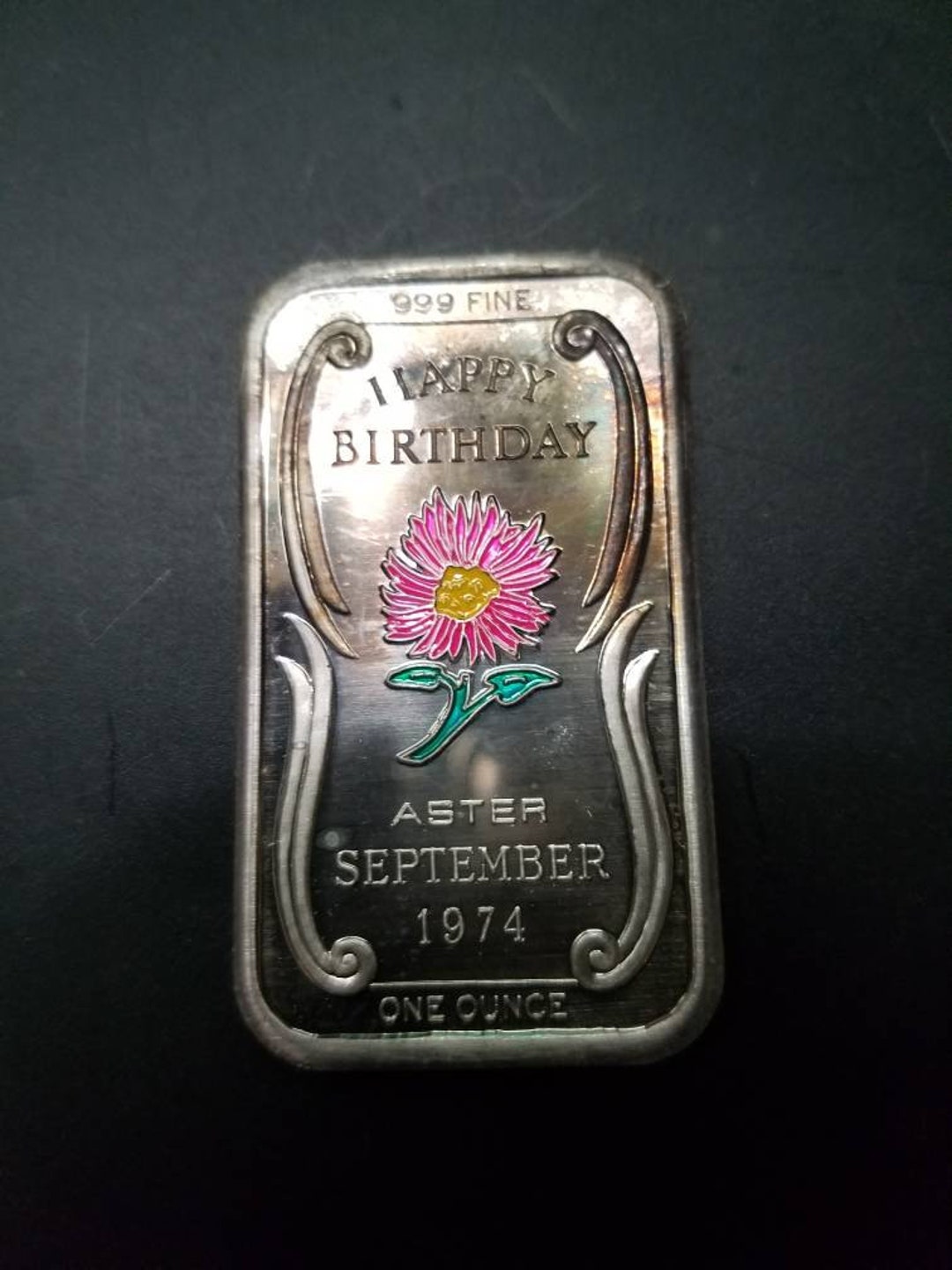 1974 Ceeco Happy Birthday September 1974 Aster Enamel 1 Ounce Silver ...