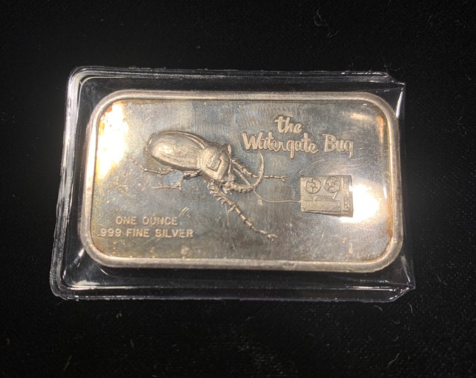 The Watergate Bug - 1 Ounce 999 Silver Bar - 1974 Art Bar - Reverse ...