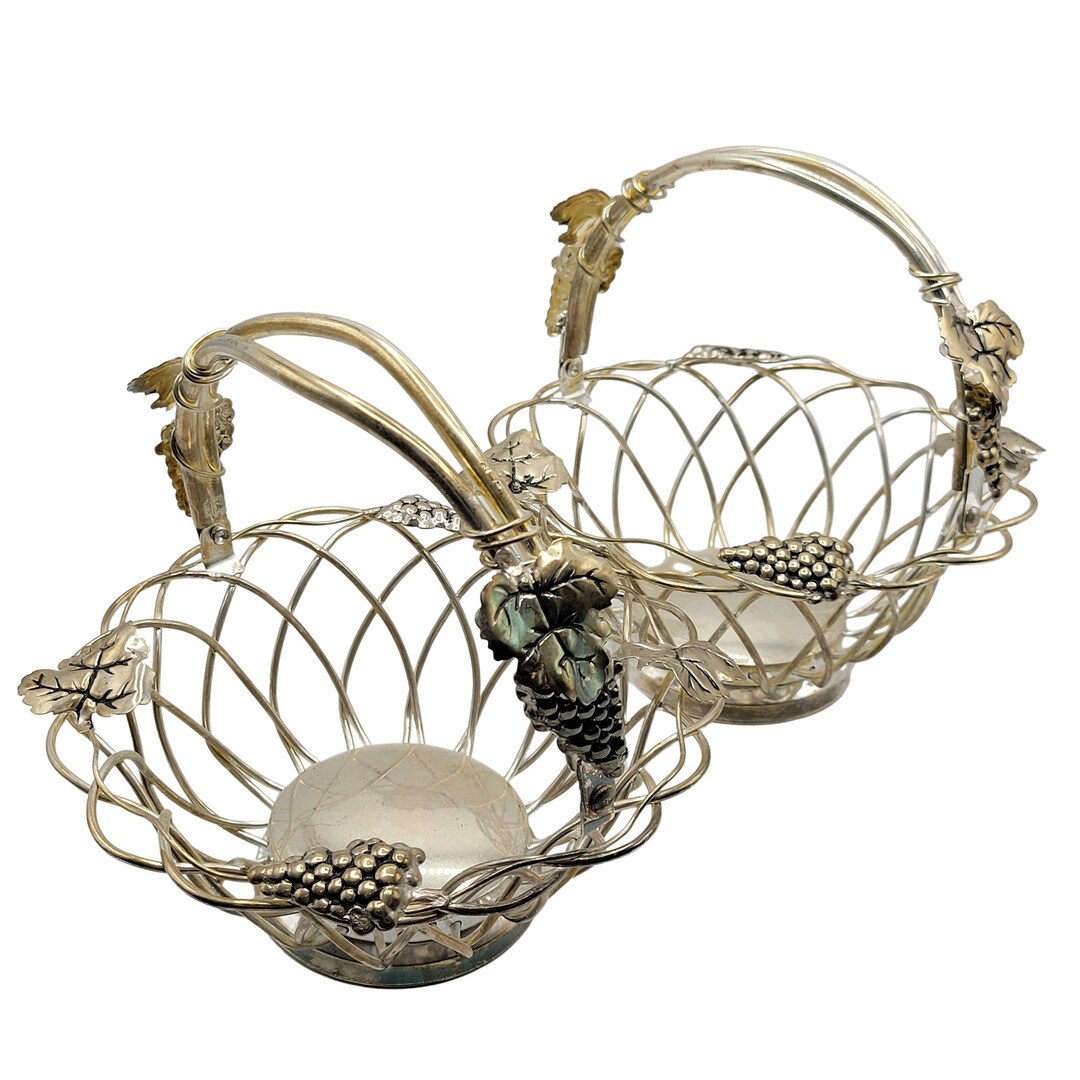 Godinger Silver Baskets With Grape Leaf Motif - Set of Two With Swing ...