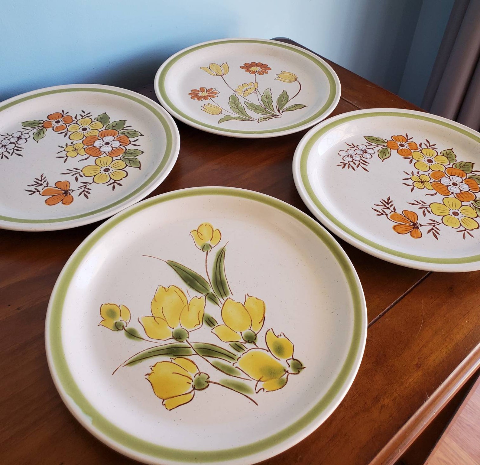 Vintage Stoneware Dinner Plates Mismatched Set of 4 | Etsy