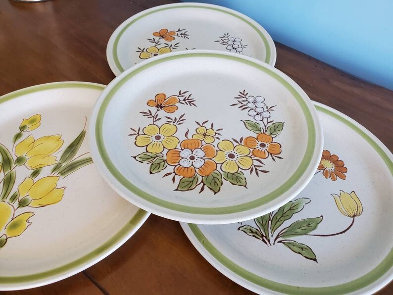 Vintage Stoneware Dinner Plates Mismatched Set of 4 | Etsy