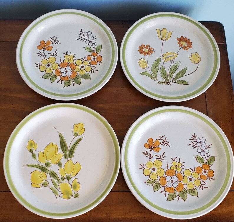 Vintage Stoneware Dinner Plates Mismatched Set of 4 | Etsy