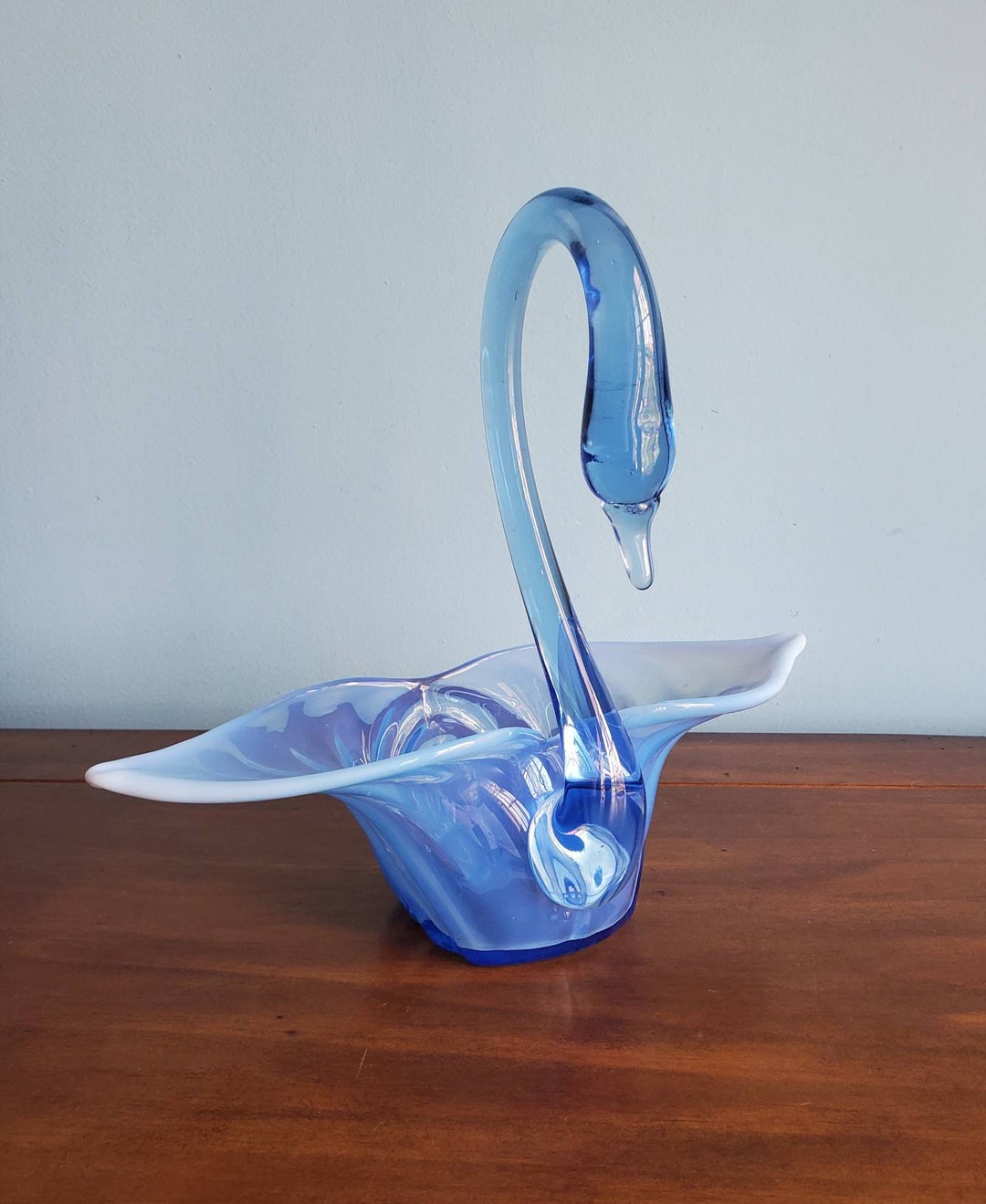 Vintage Large Blue Glass Swan Bowl - Etsy