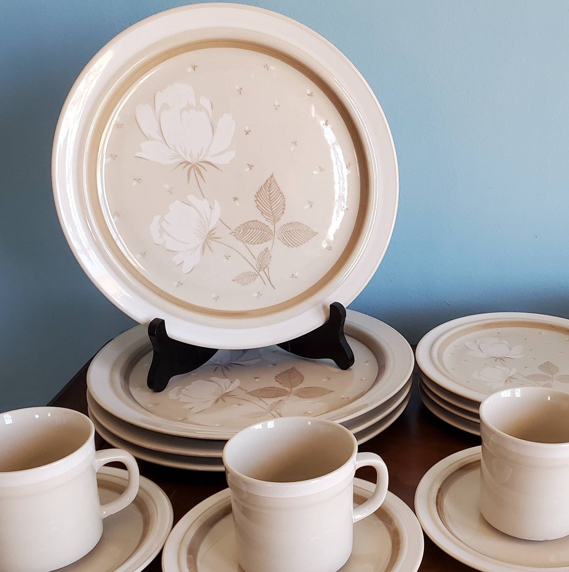 Vintage White Rose Stoneware Dinnerware Set by Newcor 20 Pc | Etsy