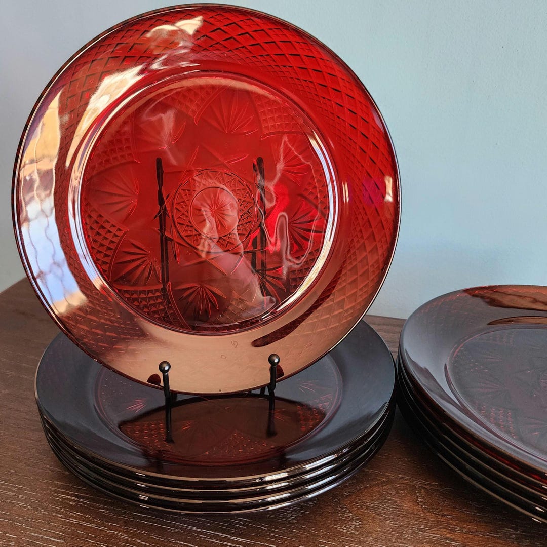 Vintage Ruby Red Dinner Plate Set by Cristal D'arques - Etsy