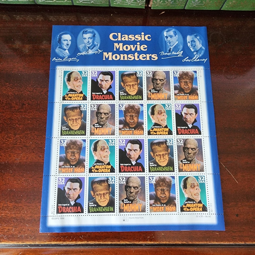 Classic Movie Monster Stamp Sheet 1996 USPS Dracula Frankenstein - Etsy