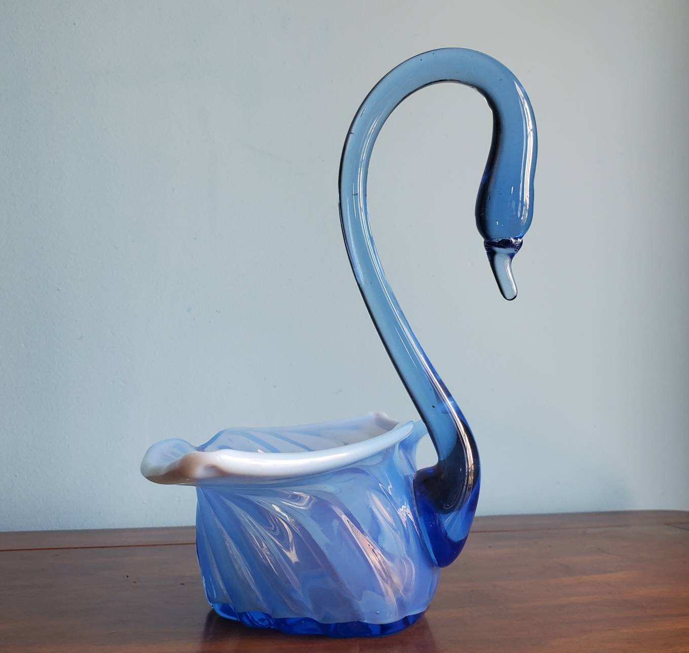Vintage Large Blue Glass Swan Bowl - Etsy