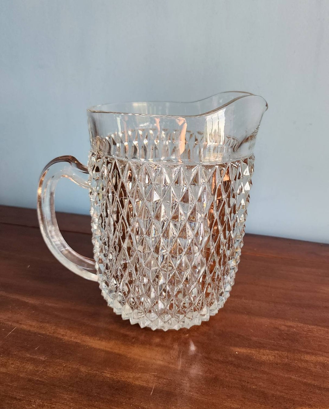 Vintage Diamond Point Pitcher Indiana Glass - Etsy
