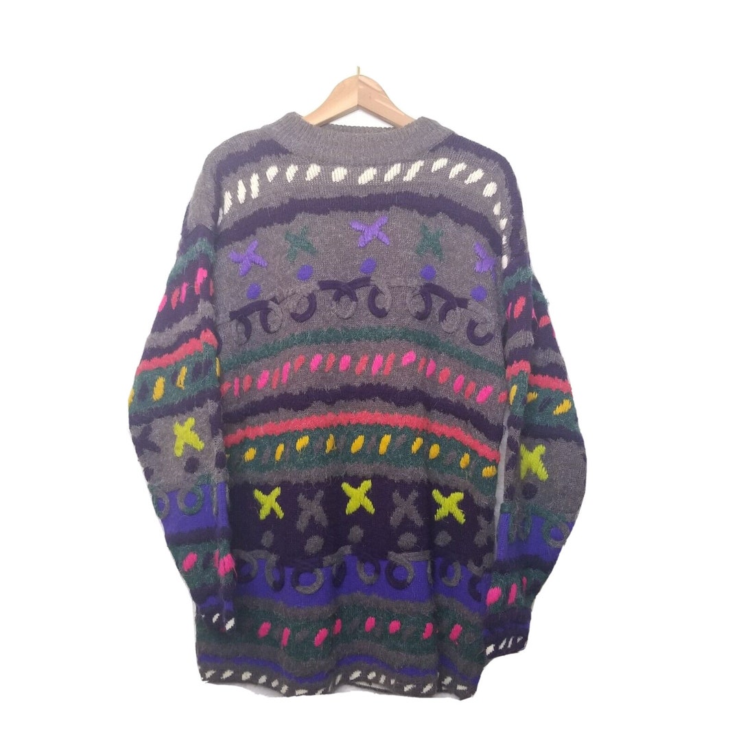 Vintage Abstract Women's Sweater Oversized Sz M Kitty Hawk Soft Acrylic ...