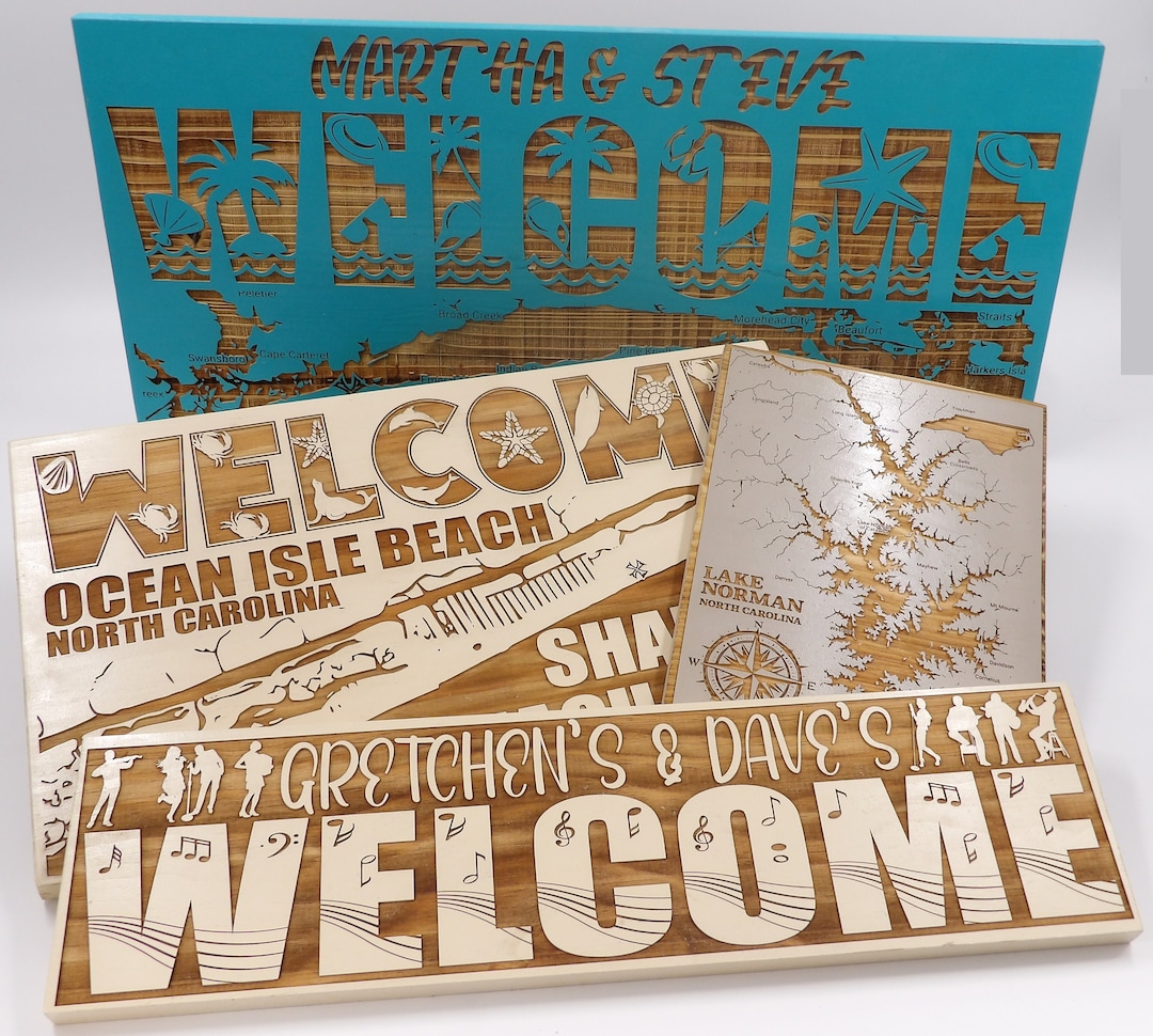 Wooden Welcome Sign With Maps, Artsy Fonts, Custom Wording. Laser ...
