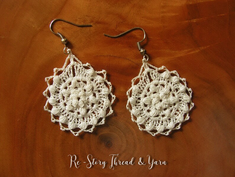 PATTERN - White Vintage Drop-shaped Earrings, Thread Crochet Earrings ...