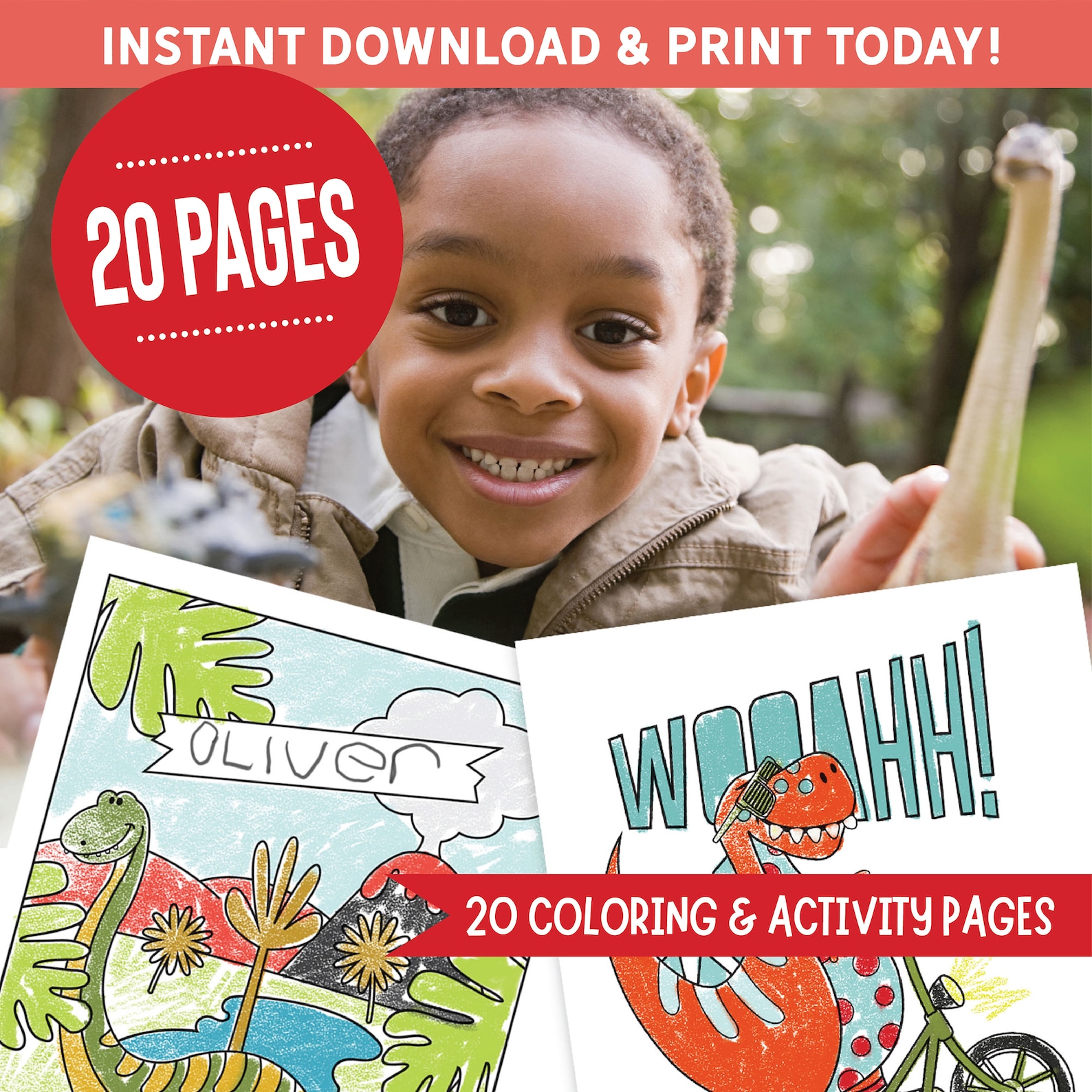 20 PRINTABLE Dinosaur Coloring Pages Activity Sheets Childrens Coloring ...