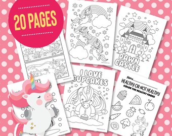 20 PRINTABLE Unicorn Coloring Pages Activity Sheets Kraft | Etsy