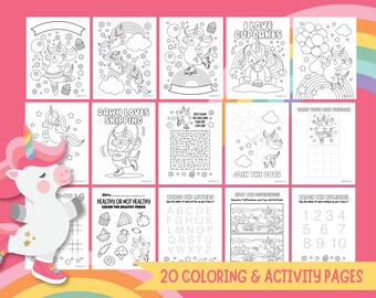20 PRINTABLE Unicorn Coloring Pages Activity Sheets Kraft | Etsy