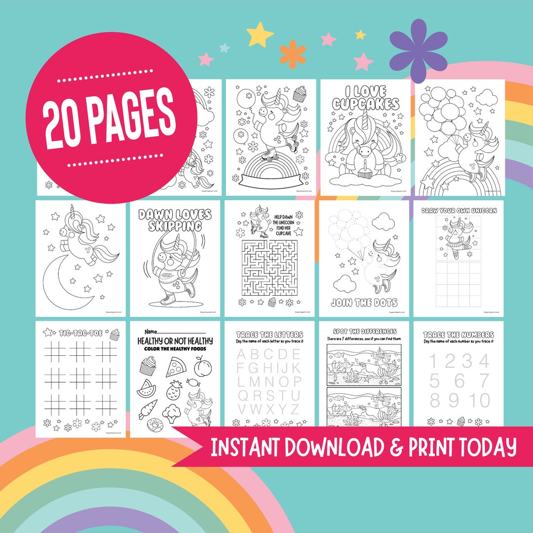 PRINTABLE Coloring Pages Unicorn Activity Sheets Kraft Activity Girls ...