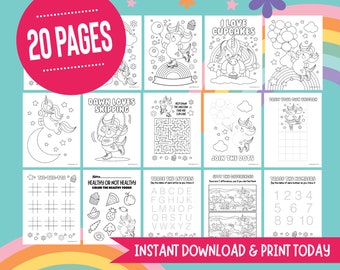 20 PRINTABLE Unicorn Coloring Pages Activity Sheets Kraft | Etsy