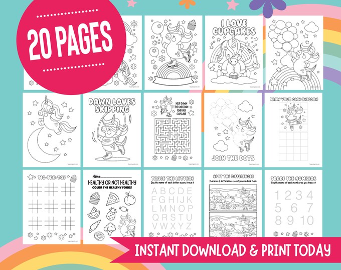 20 PRINTABLE Unicorn Coloring Pages Activity Sheets Kraft Activity ...