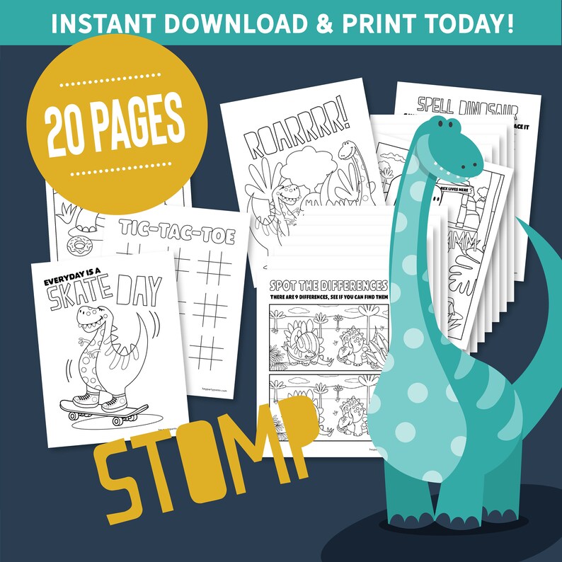 20 PRINTABLE Dinosaur Coloring Pages Activity Sheets Childrens Coloring ...