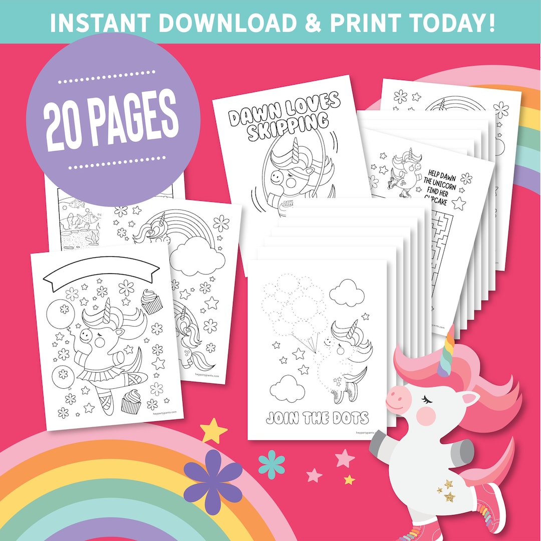 20 PRINTABLE Unicorn Coloring Pages Activity Sheets Kraft Activity ...