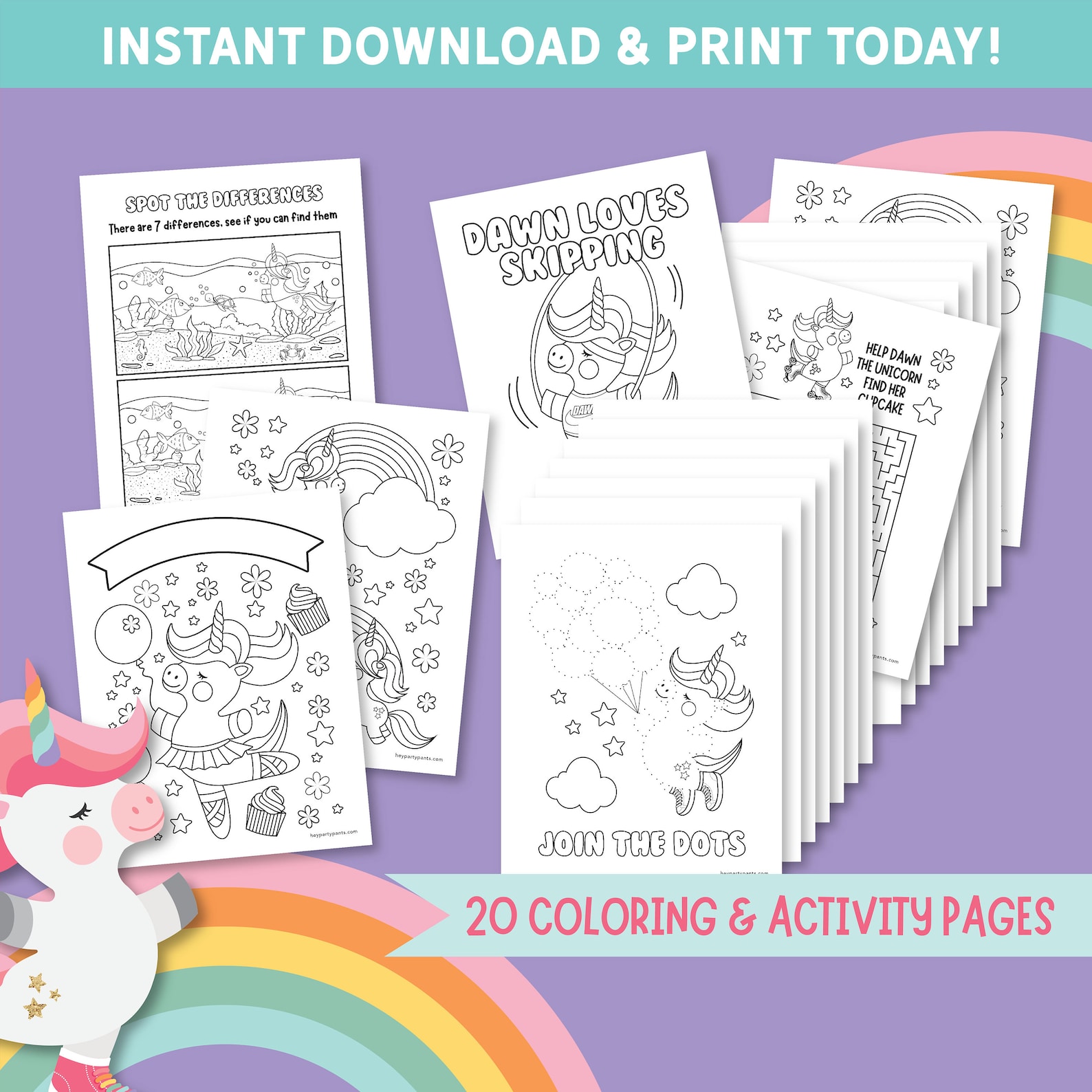 20 PRINTABLE Unicorn Coloring Pages Activity Sheets Kraft | Etsy Canada