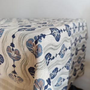 Rustic Natural Linen Tablecloth With Big Print - Custom Size - Round ...