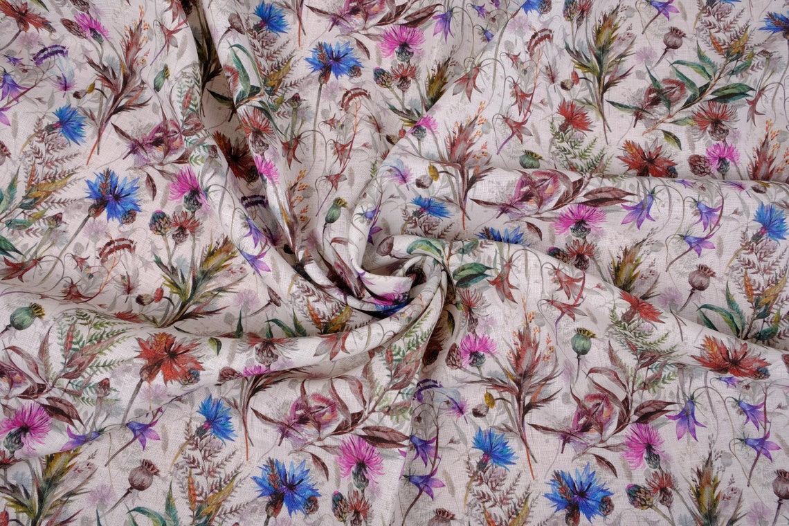 Softened Floral Pattern Linen Fabric With Flowers Linen - Etsy