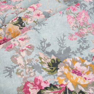 Softened Floral Pattern Linen Fabric, Medium Weight Linen With Flowers ...