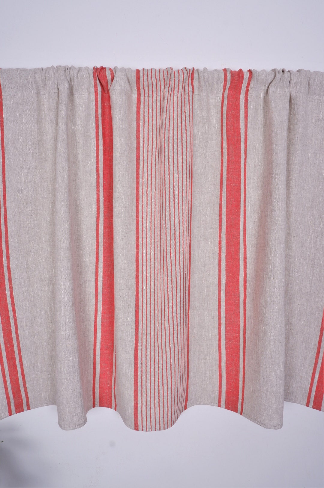 RED Stripes Curtains 100% Linen Striped Softened - Window Panel ...