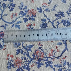 BLUE Floral Pattern Linen Fabric, Heavy Weight Linen Upholstery Washed ...