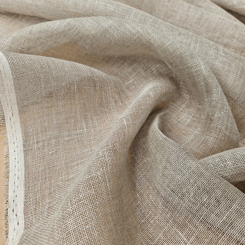 Natural Thin Linen Fabric for Curtains 100% Flax Transparent, Loose ...
