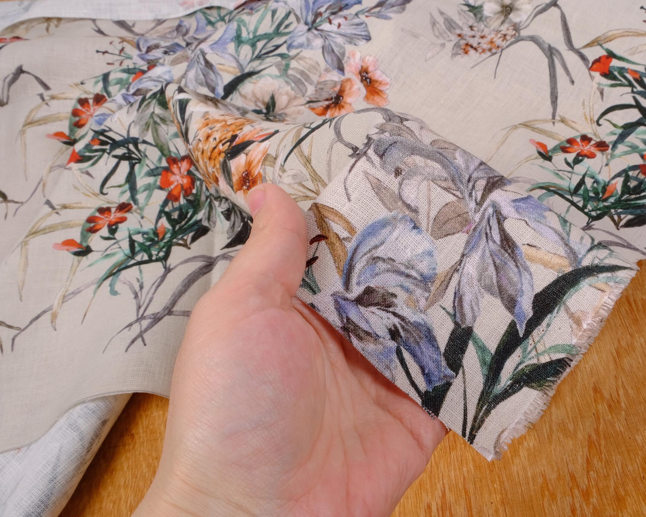 Softened Floral Pattern Linen Fabric Medium Weight Linen With | Etsy