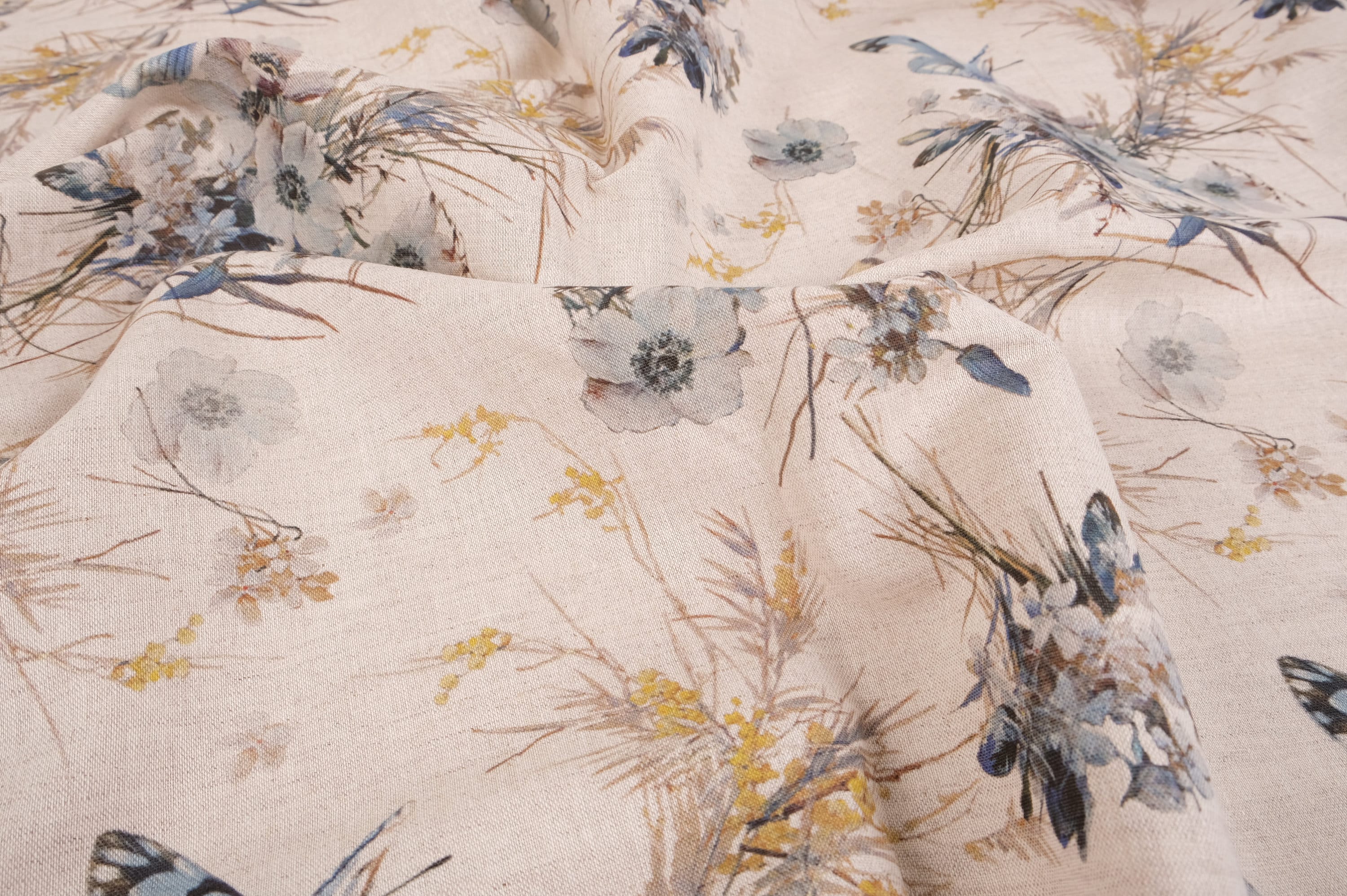 Softened Floral Pattern Linen Fabric Medium Weight Linen With | Etsy