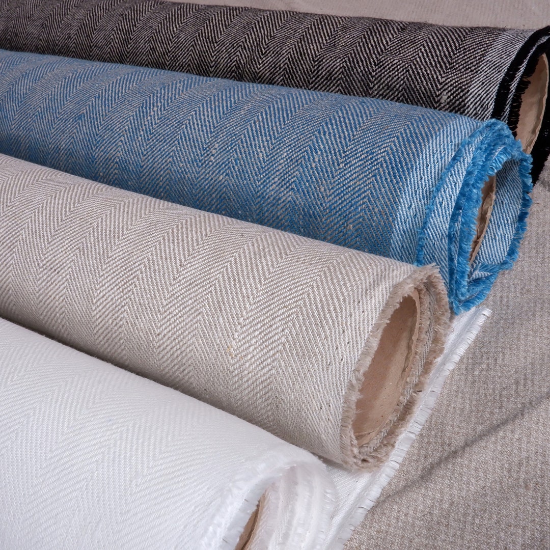 Heavy Herringbone Pure Linen Fabric, Very Heavy Weight Prewashed. 280 ...